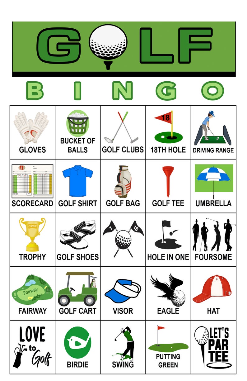 Golf Bingo Game Sports Bingo Party Bingo Golf Games Fun - Etsy