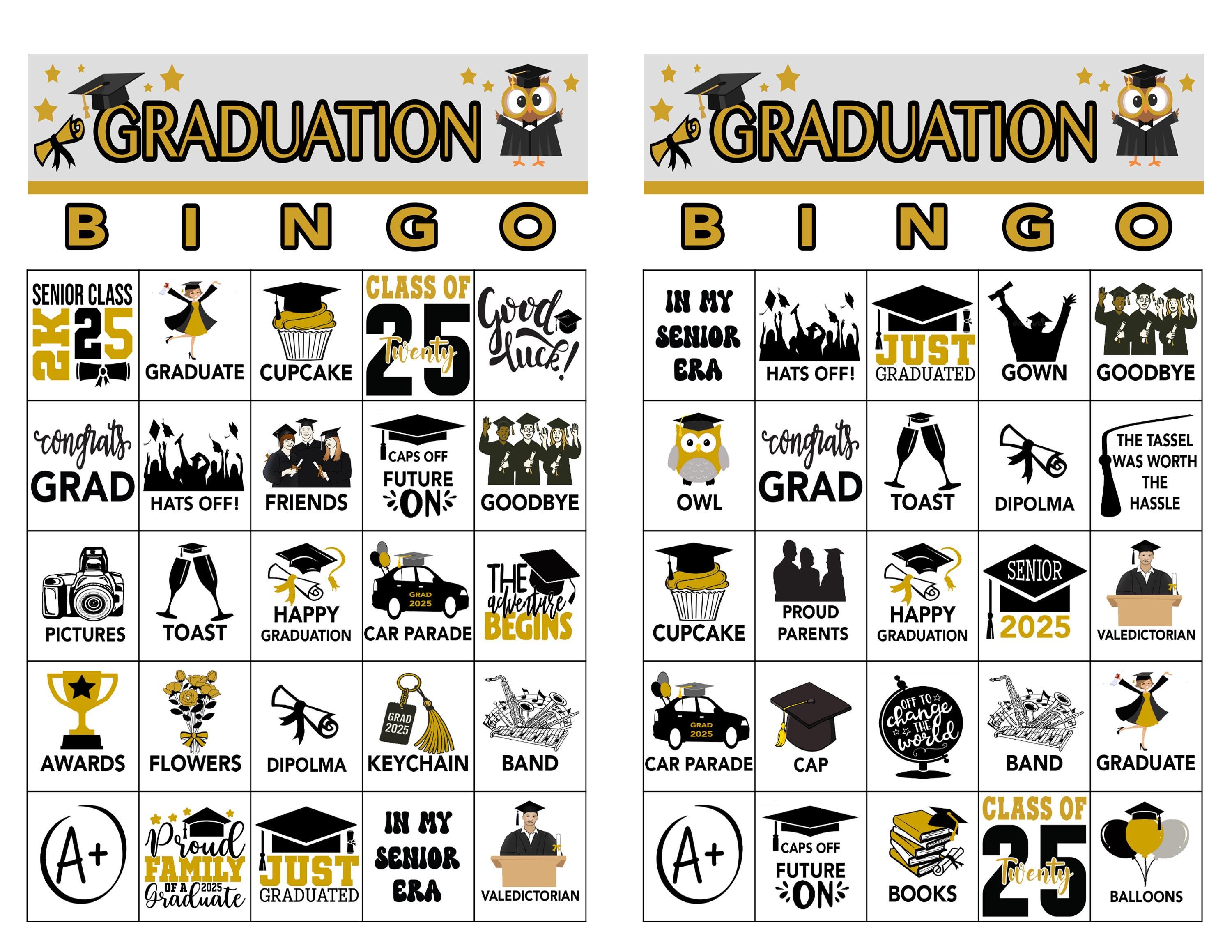 Graduation Bingo, Black and Gold Graduation Bingo 2025, High School ...
