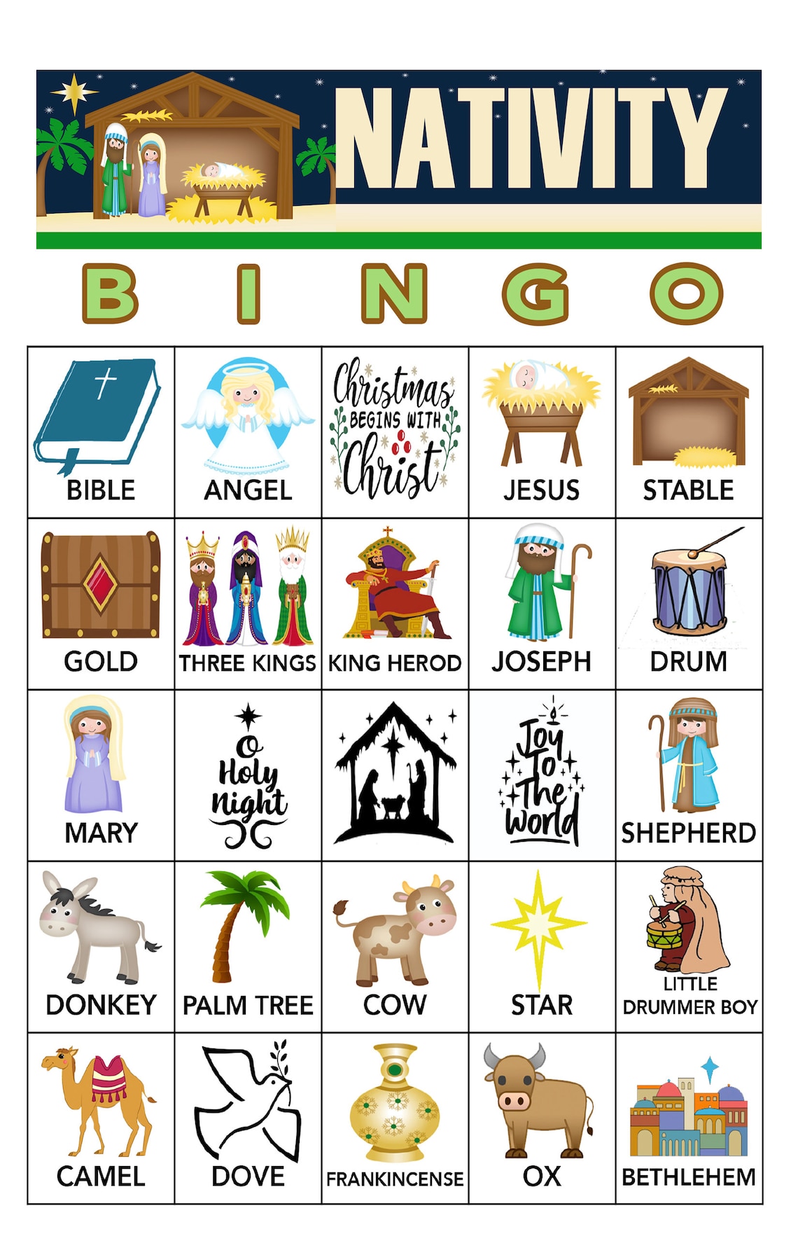 Nativity Bingo Church Bingo Youth Group Bingo Sunday School | Etsy