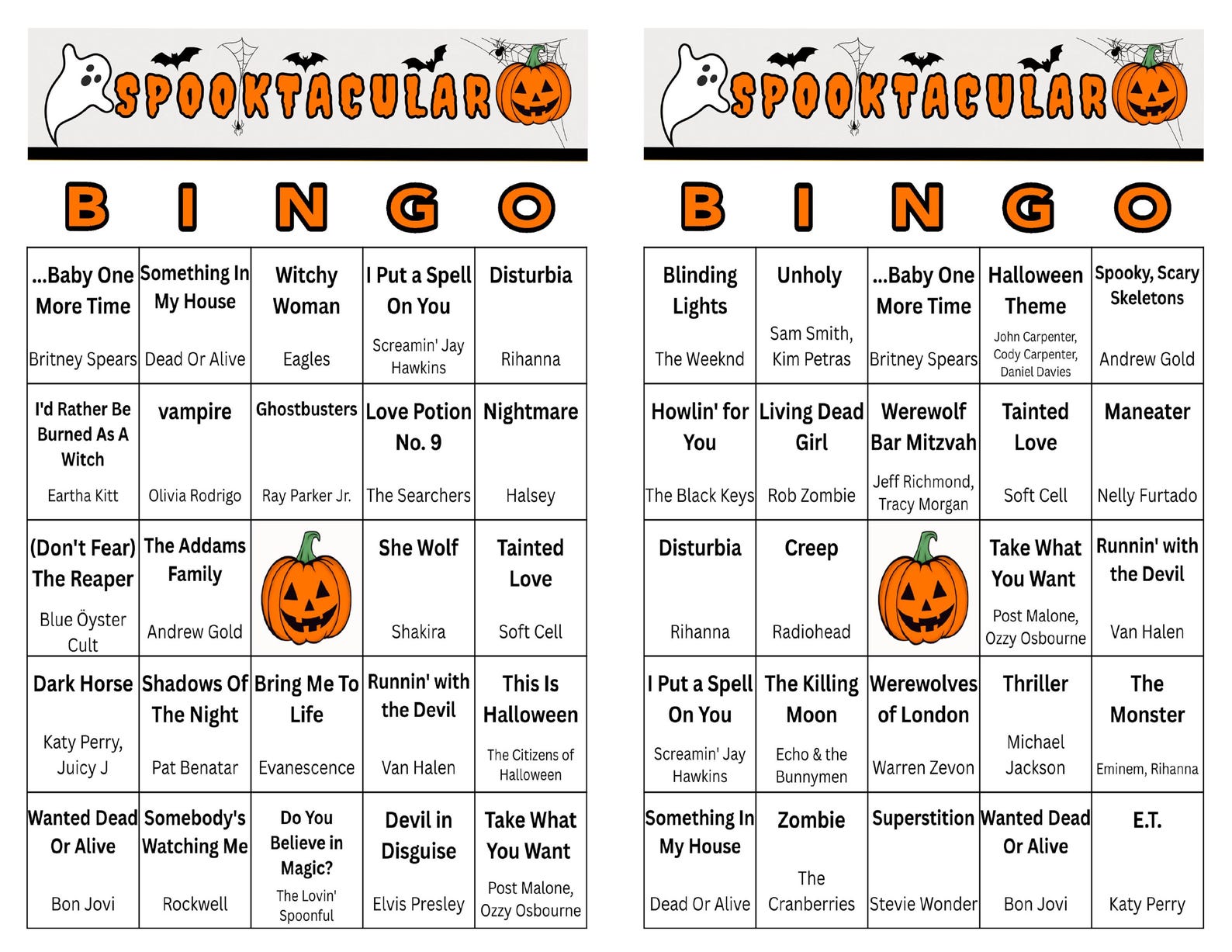 Halloween Hits, Spooktacular Music, Digital Halloween Bingo Cards, 30 ...
