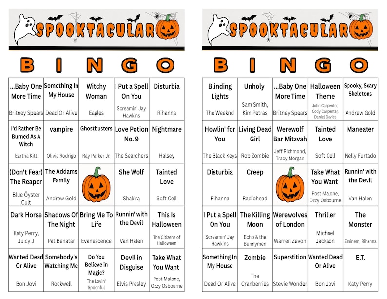 Halloween Music Bingo, 30 Unique Cards, Spotify/youtube Playlist ...