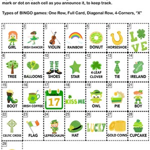 St. Patrick's Day Bingo Game, Bingo Games, Party Bingo, St. Patty's ...
