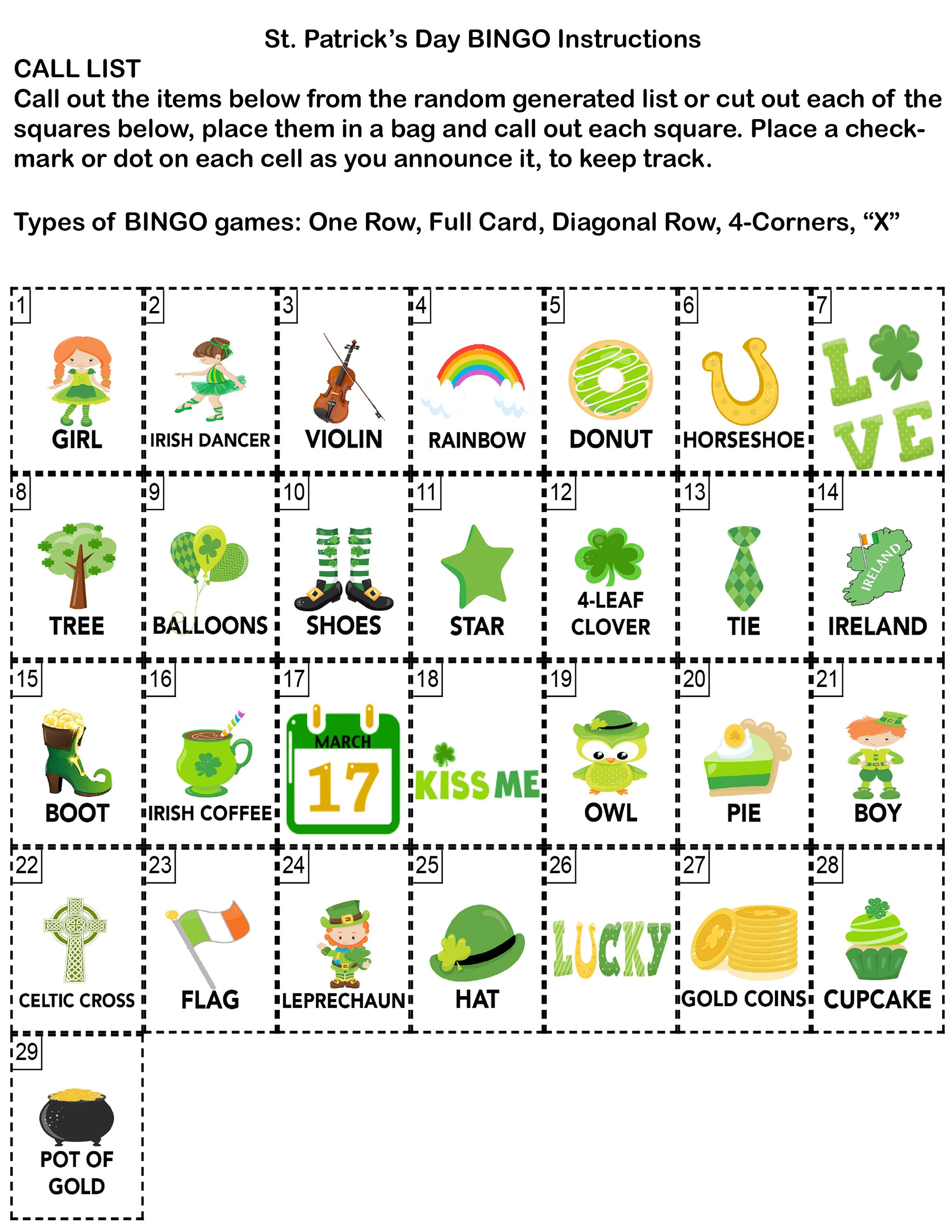 St. Patrick's Day Bingo Game Bingo Games Party Bingo - Etsy