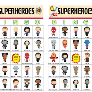 Superhero, Superhero Bingo Game, Kids Bingo, Party Bingo, Superhero ...