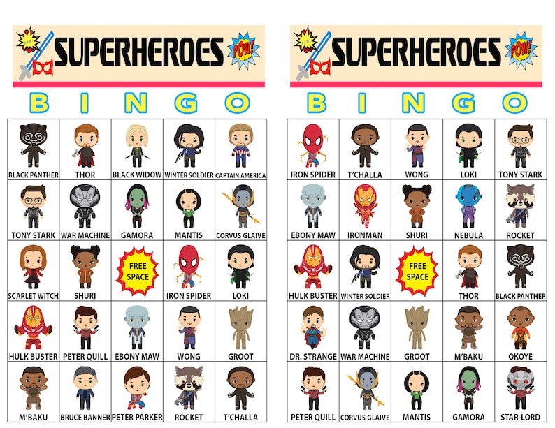 Superhero Superhero Bingo Game Kids Bingo Party Bingo - Etsy
