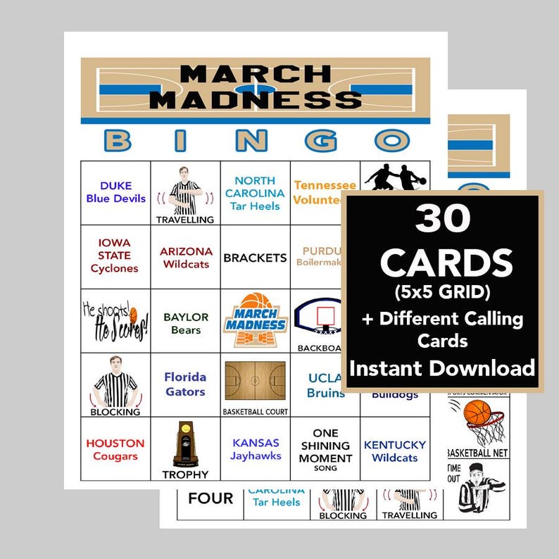 March Madness Basketball Bingo Game | 30 Unique Cards (instant Download ...