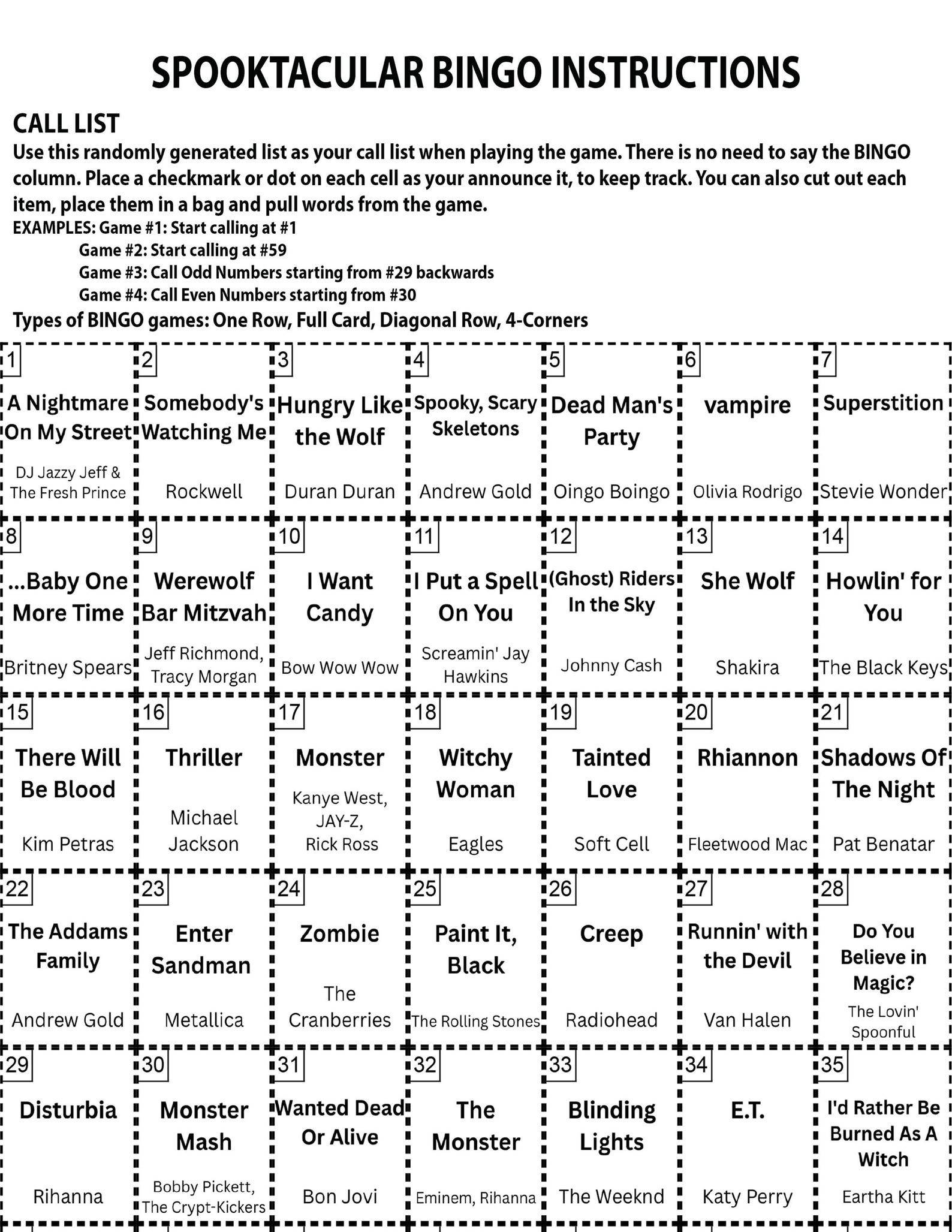 Halloween Hits, Spooktacular Music, Digital Halloween Bingo Cards, 30 ...