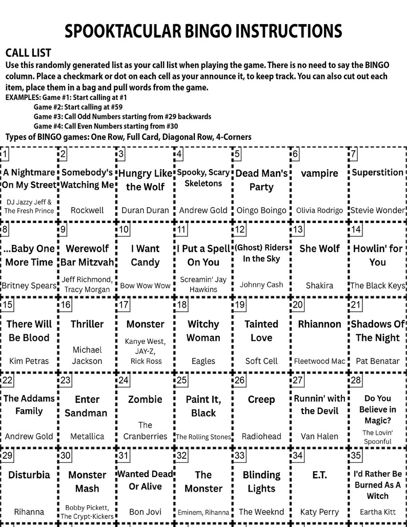 Halloween Hits, Spooktacular Music, Digital Halloween Bingo Cards, 30 ...