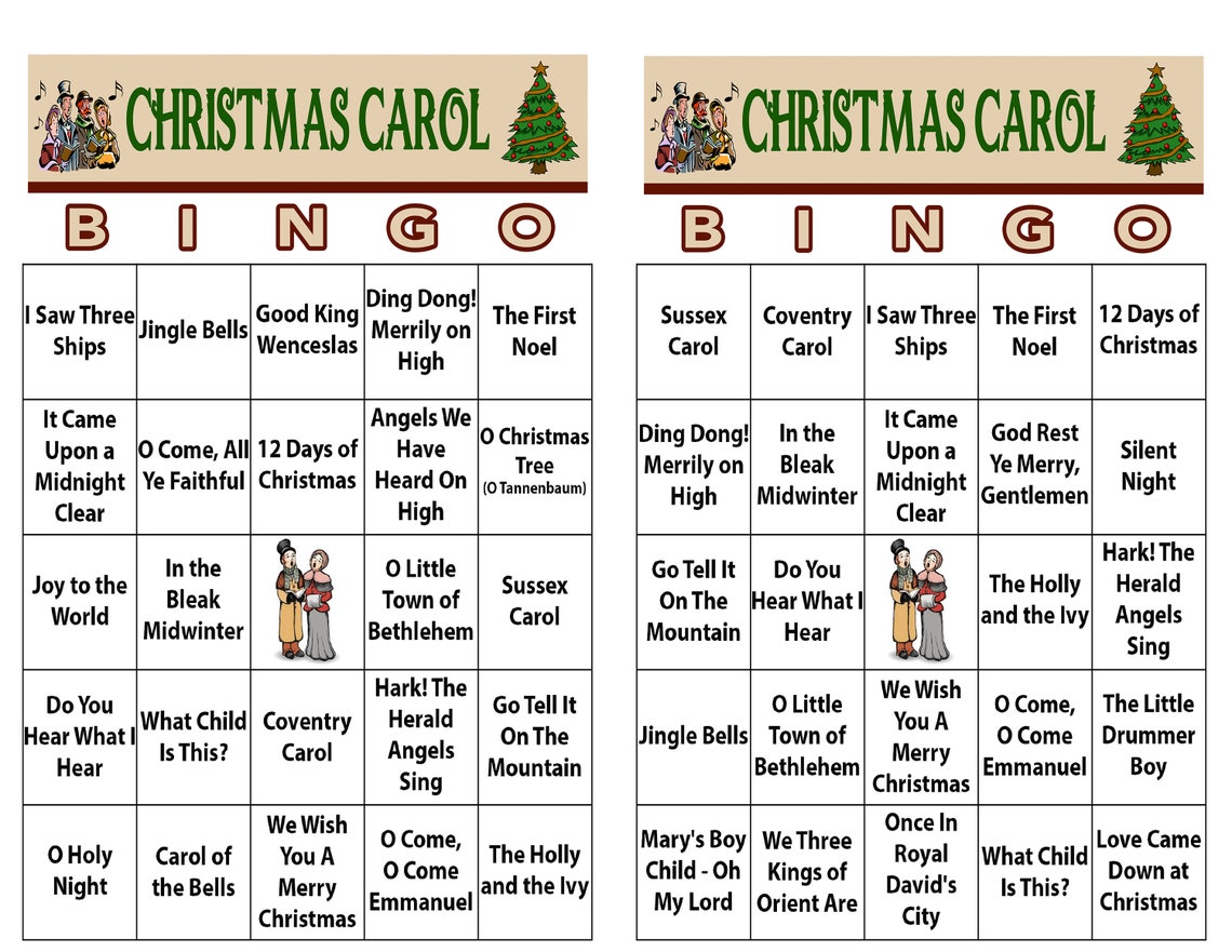 Christmas Carol Music, Christmas Party, Christmas Bingo, Digital ...