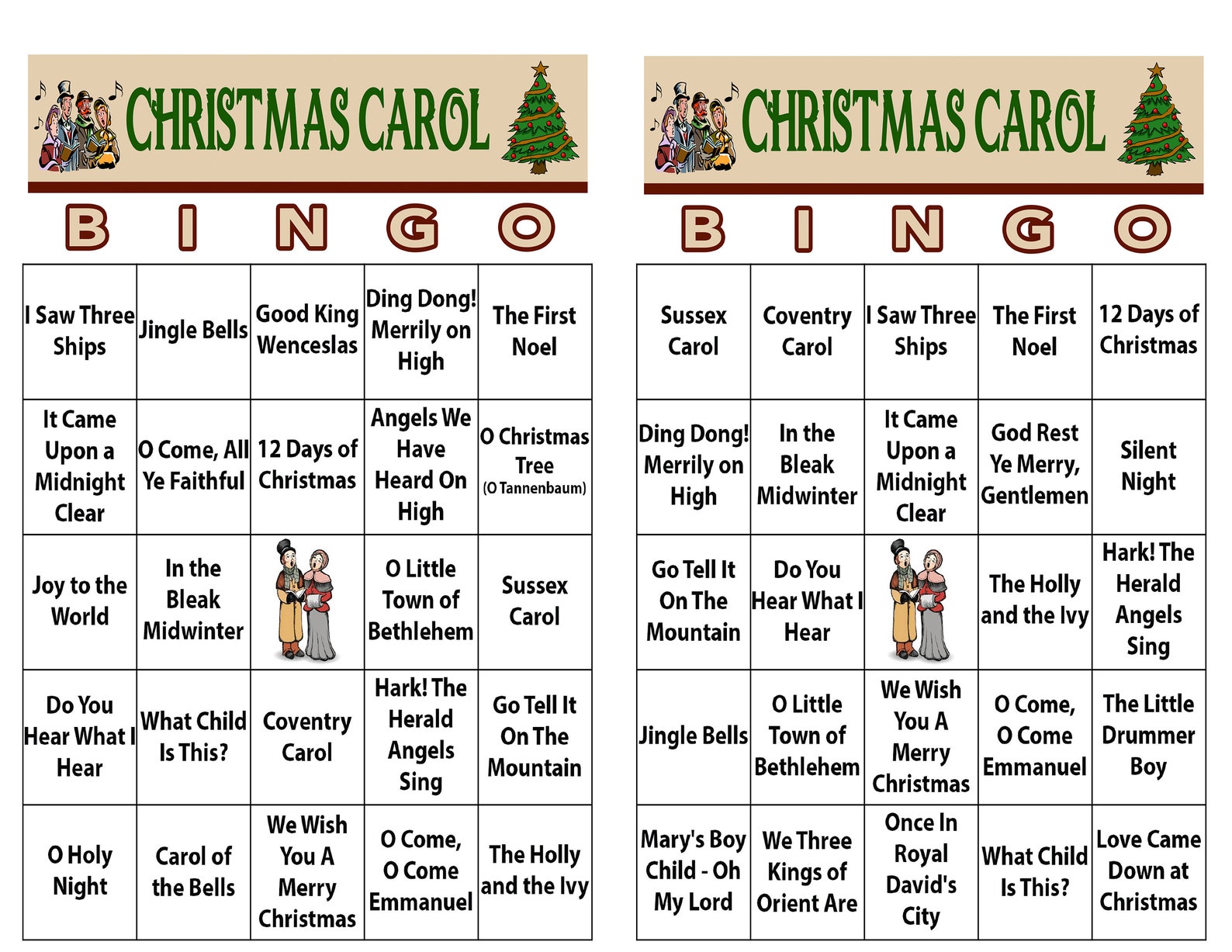 Christmas Carol Music, Christmas Party, Christmas Bingo, Digital ...