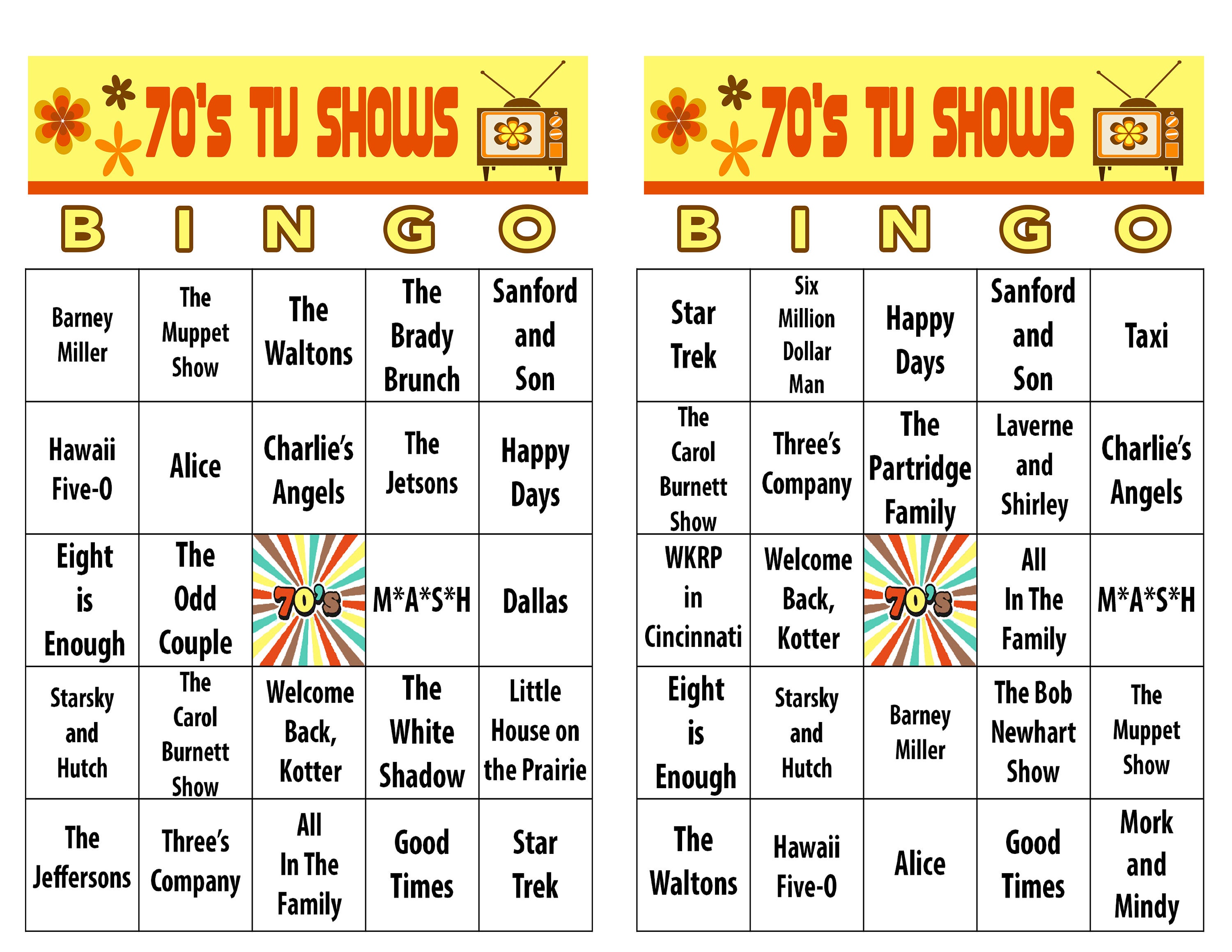 70's TV Shows 70's Games 70's Bingo Music - Etsy