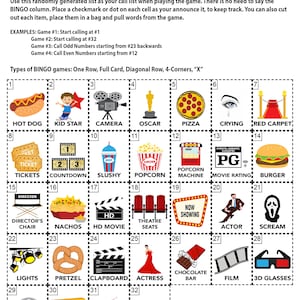 Movie Night Bingo Game, 60 Printable Cards (digital Download) - Etsy