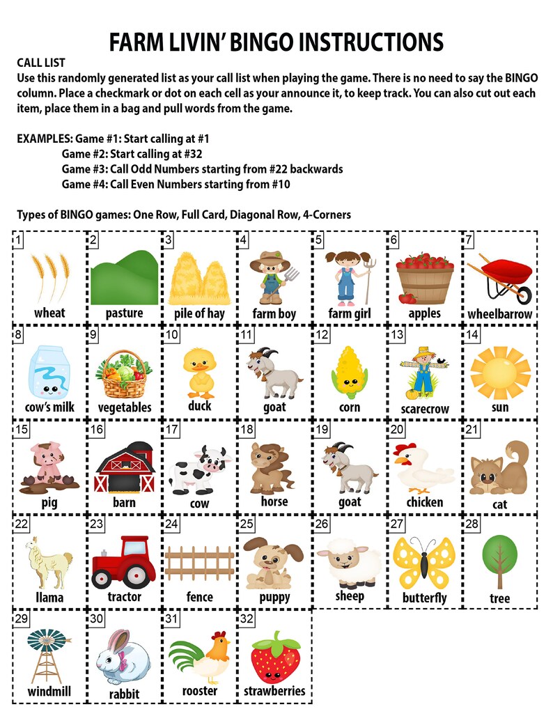 Farm Livin' Bingo Farm Animal Party Digital Download - Etsy