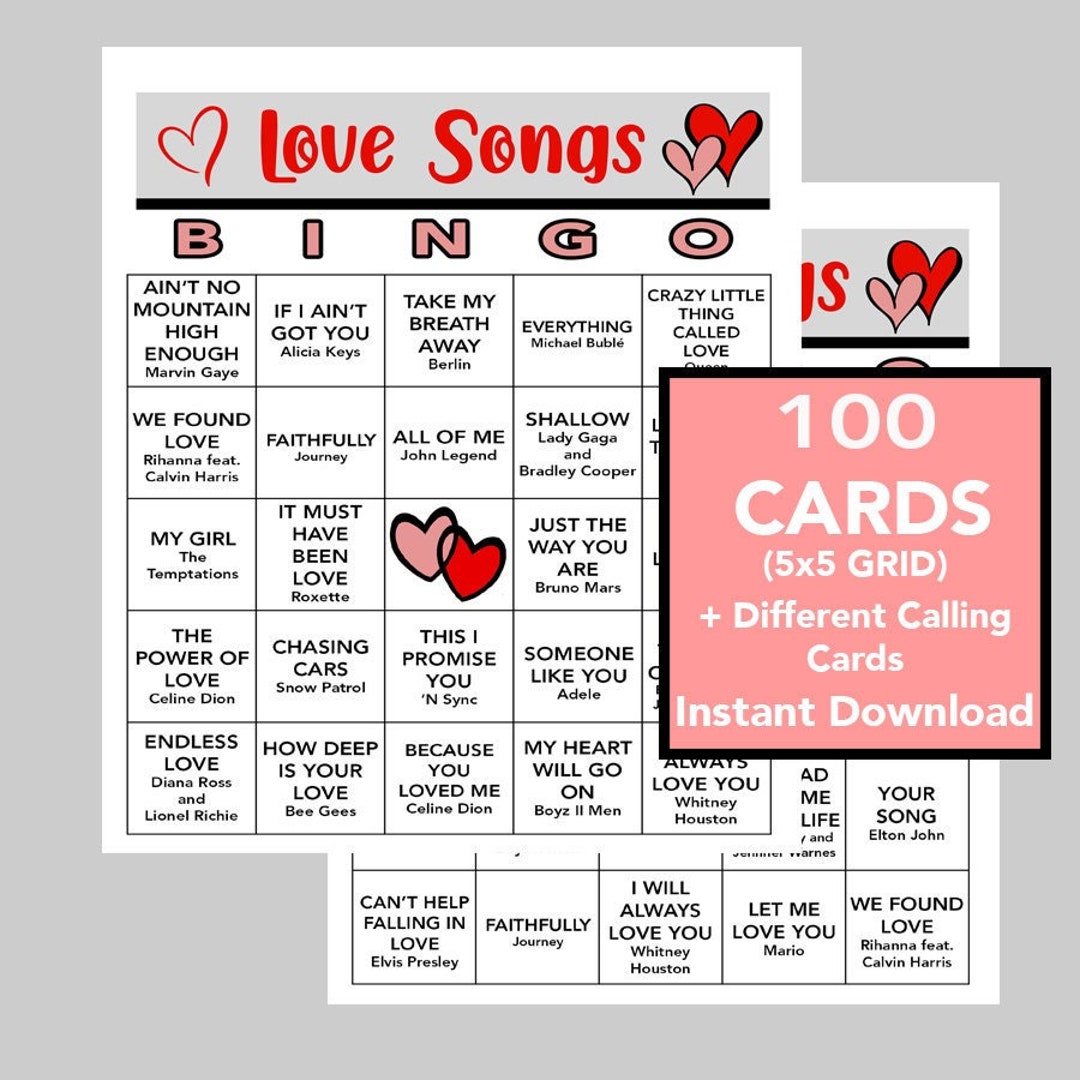 Love Songs, Love Song Bingo, Valentine's Day, Music Party, Digital ...