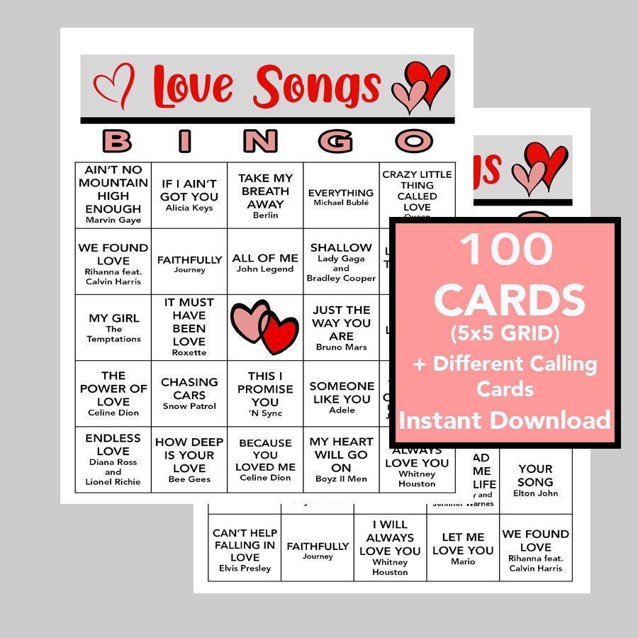 Love Songs Love Song Bingo Valentine's Day Music Party - Etsy