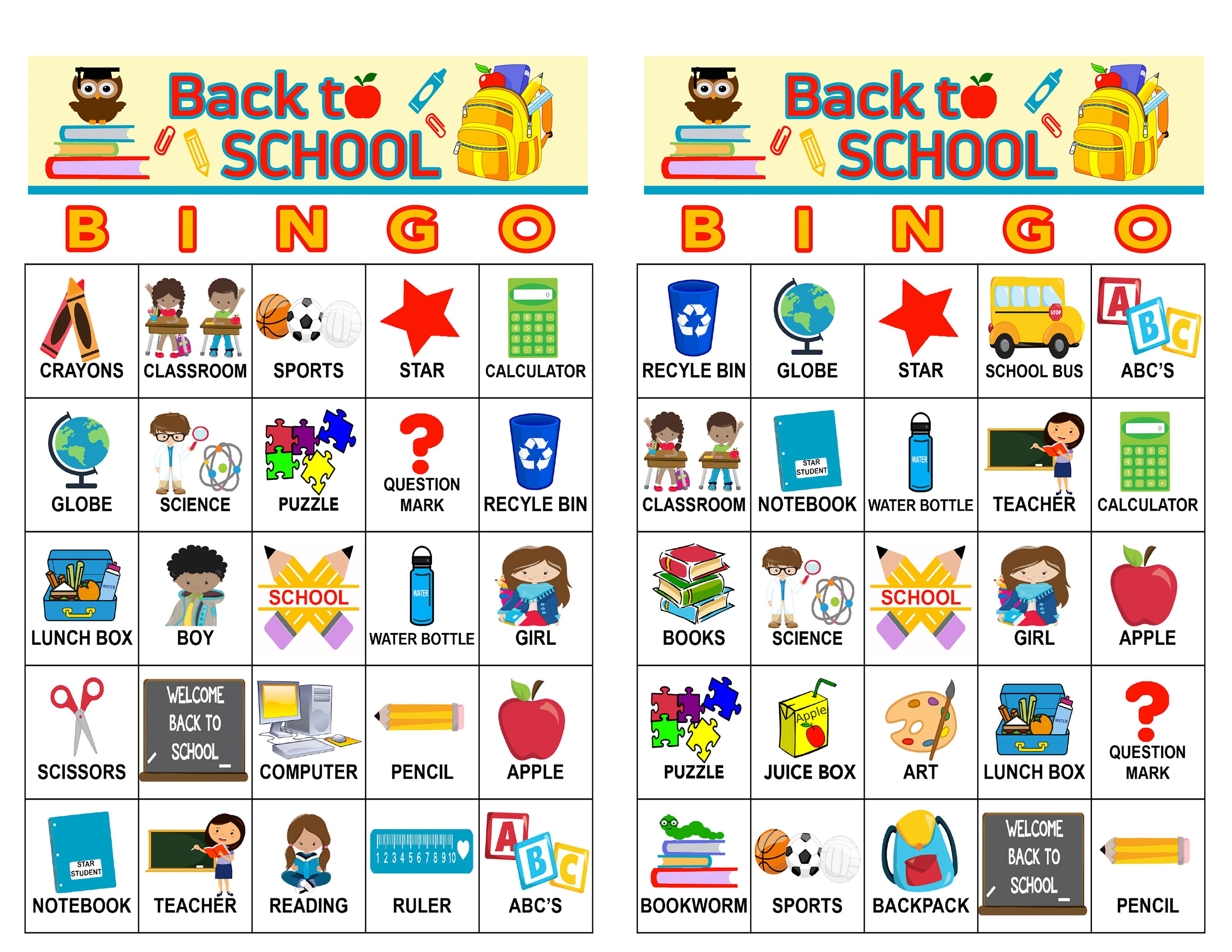 Back to School Bingo Game, 30 Unique Cards (digital Download) - Etsy