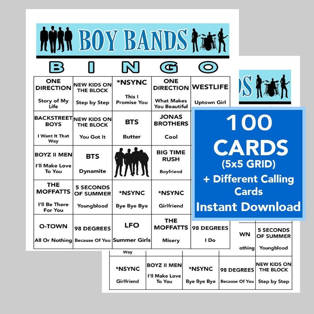Boy Band Music Hits, Boy Band Music Party, Digital Download, Bingo ...