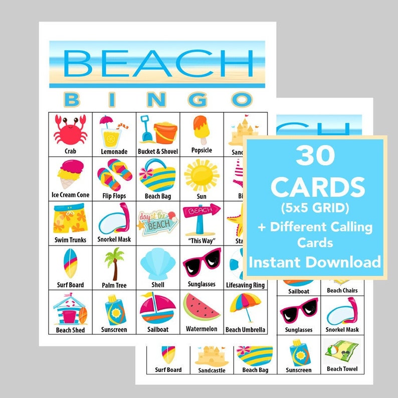 Beach Bingo Game Summer Bingo Pool Party Bingo Summer - Etsy