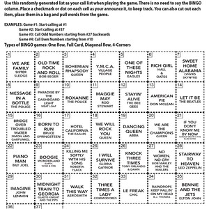 70's Music Hits Bingo Game, 60 Printable Cards (digital Download) - Etsy