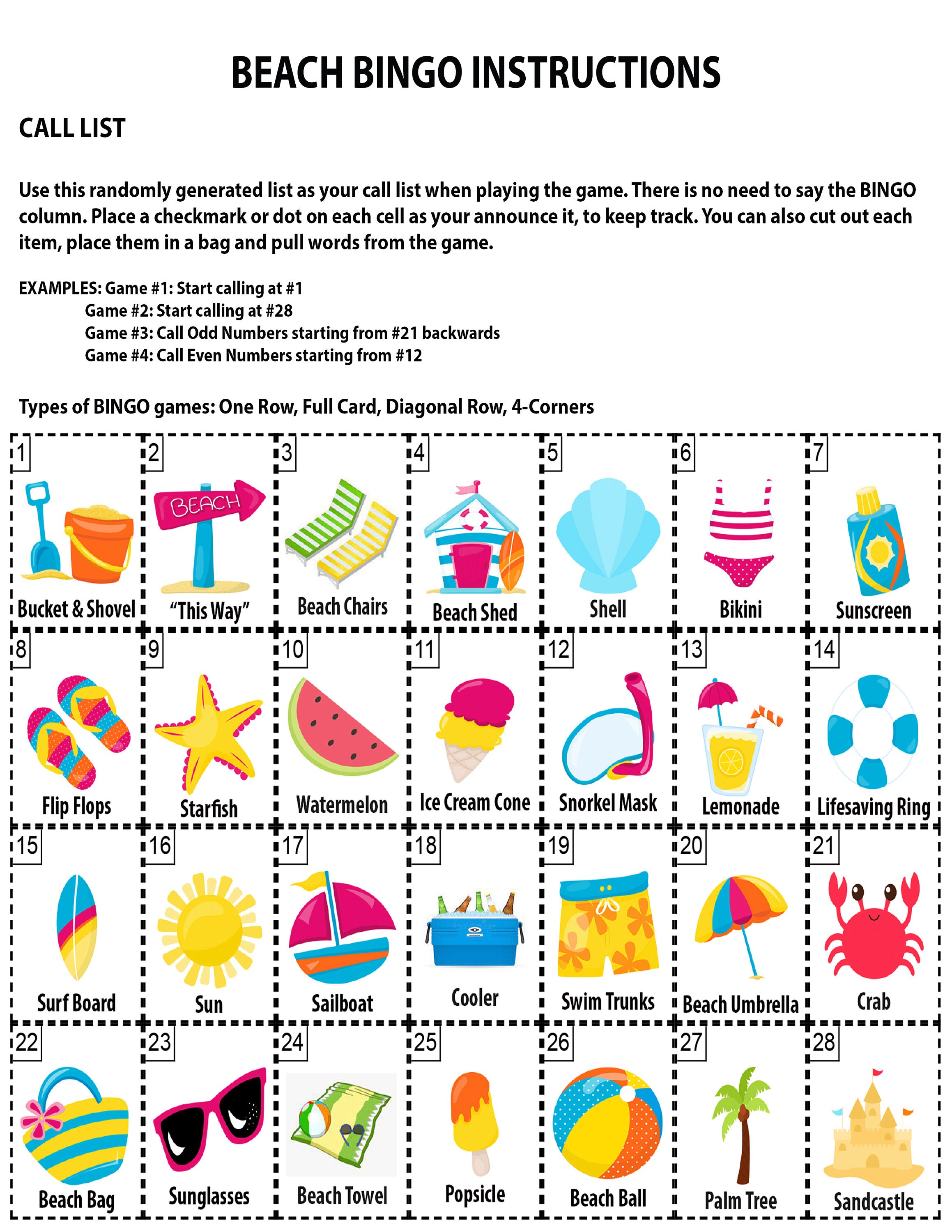 Beach Bingo Game Summer Bingo Pool Party Bingo Summer - Etsy