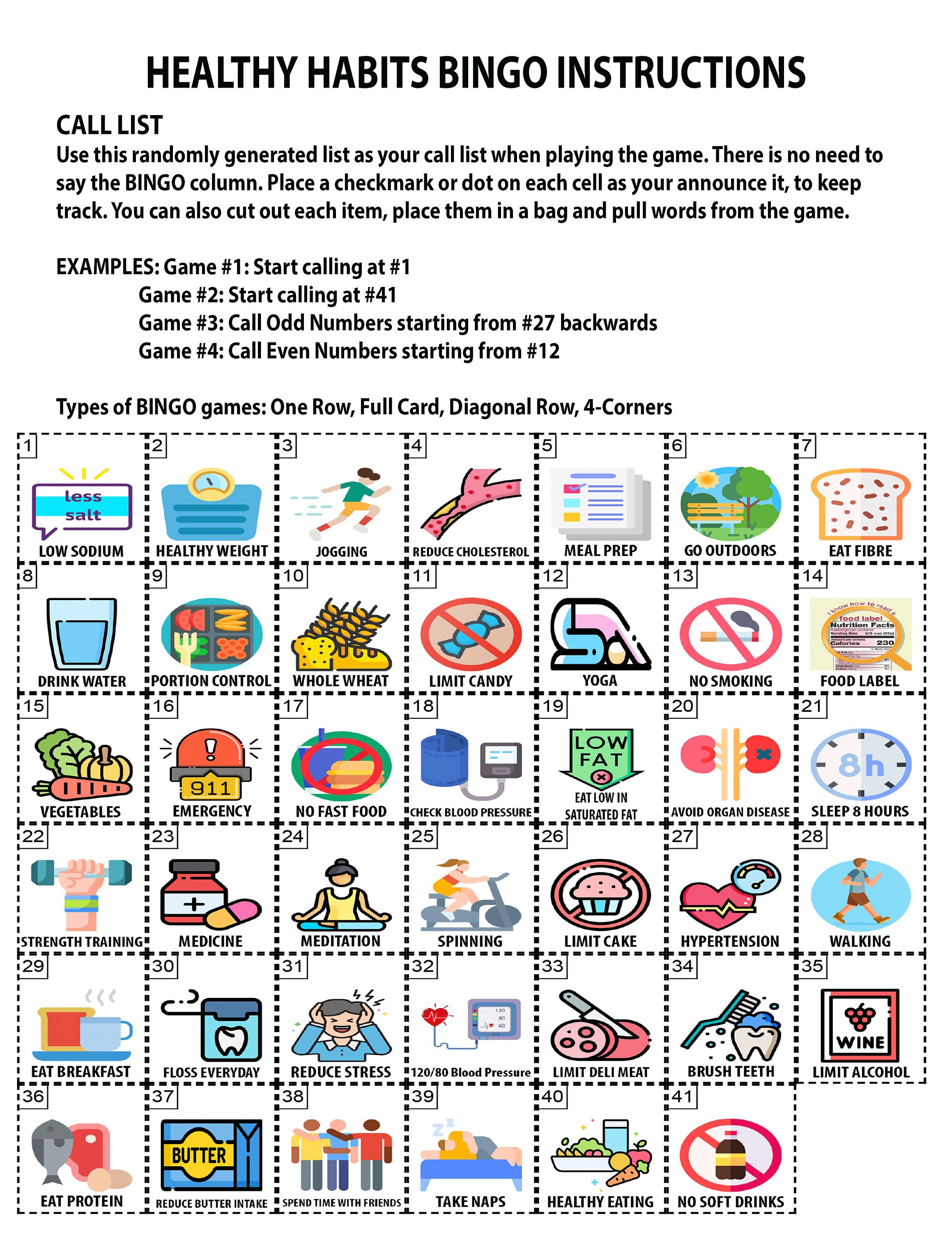 Healthy Habits Healthy Practices Bingo Healthy Games Nurse - Etsy