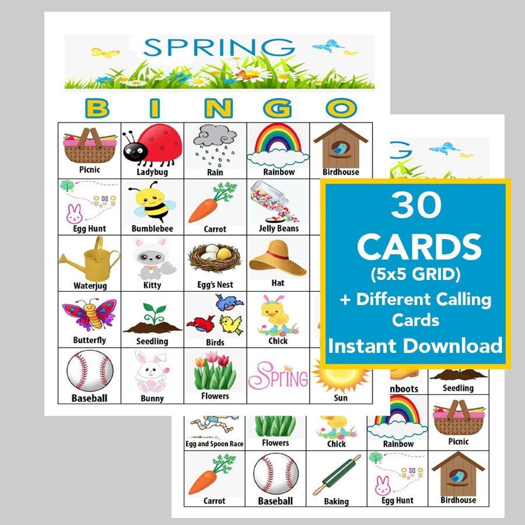 Spring Bingo, Springtime Bingo, Spring Party Bingo, Printable Bingo ...