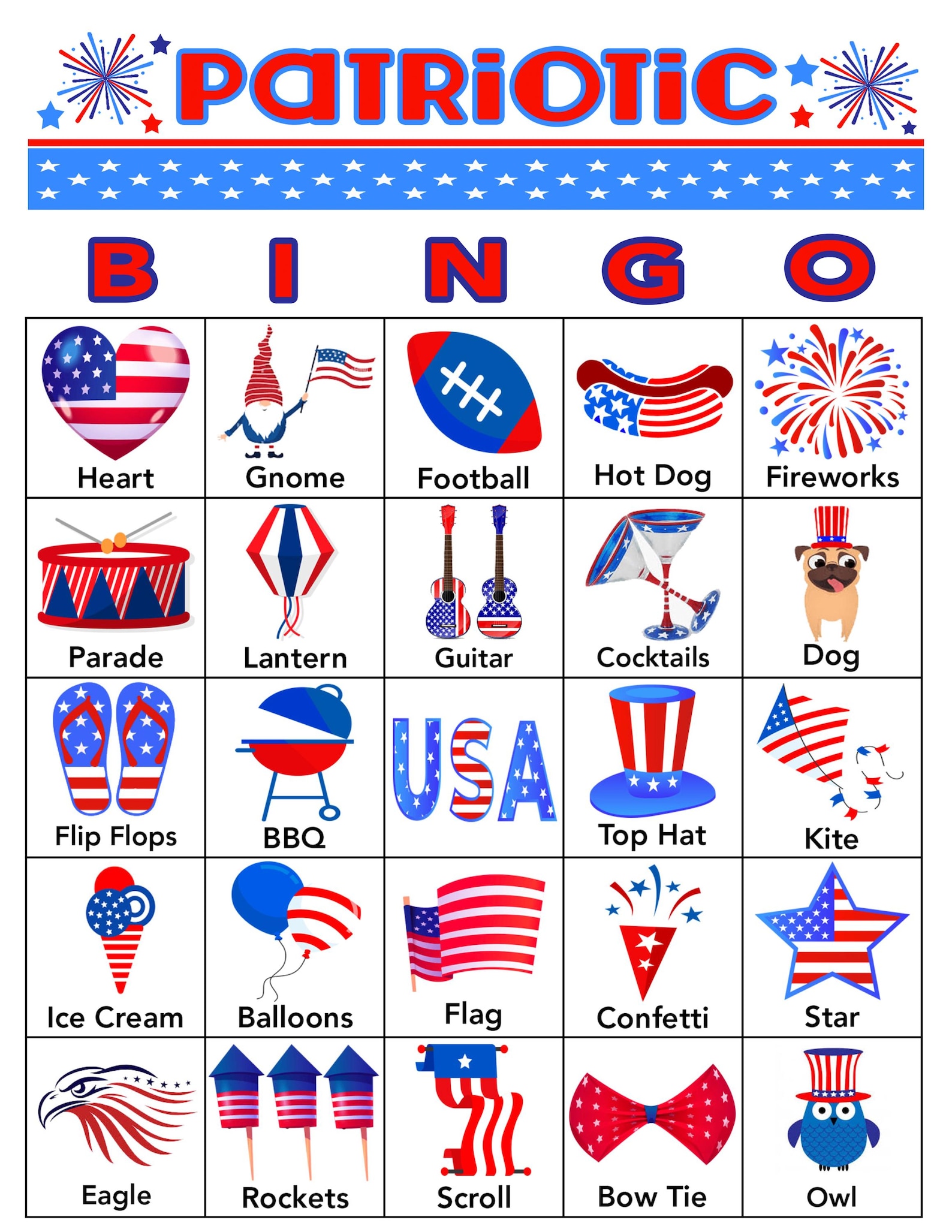 Patriotic Bingo Cards: Printable Bingo, 30 Cards, 4th of July Party ...