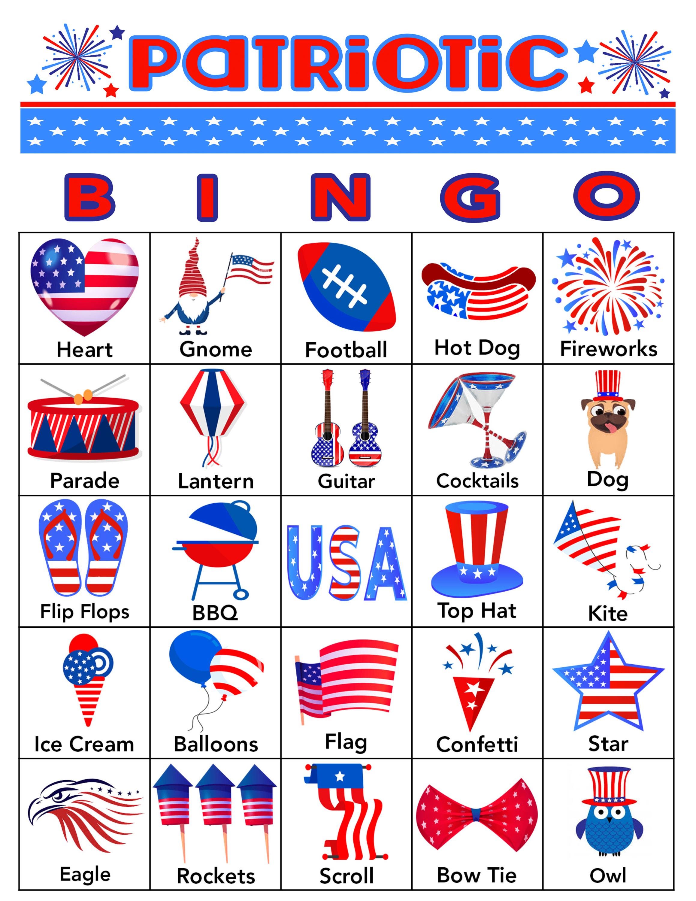 Patriotic Bingo Cards: Printable Bingo, 30 Cards, 4th of July Party ...