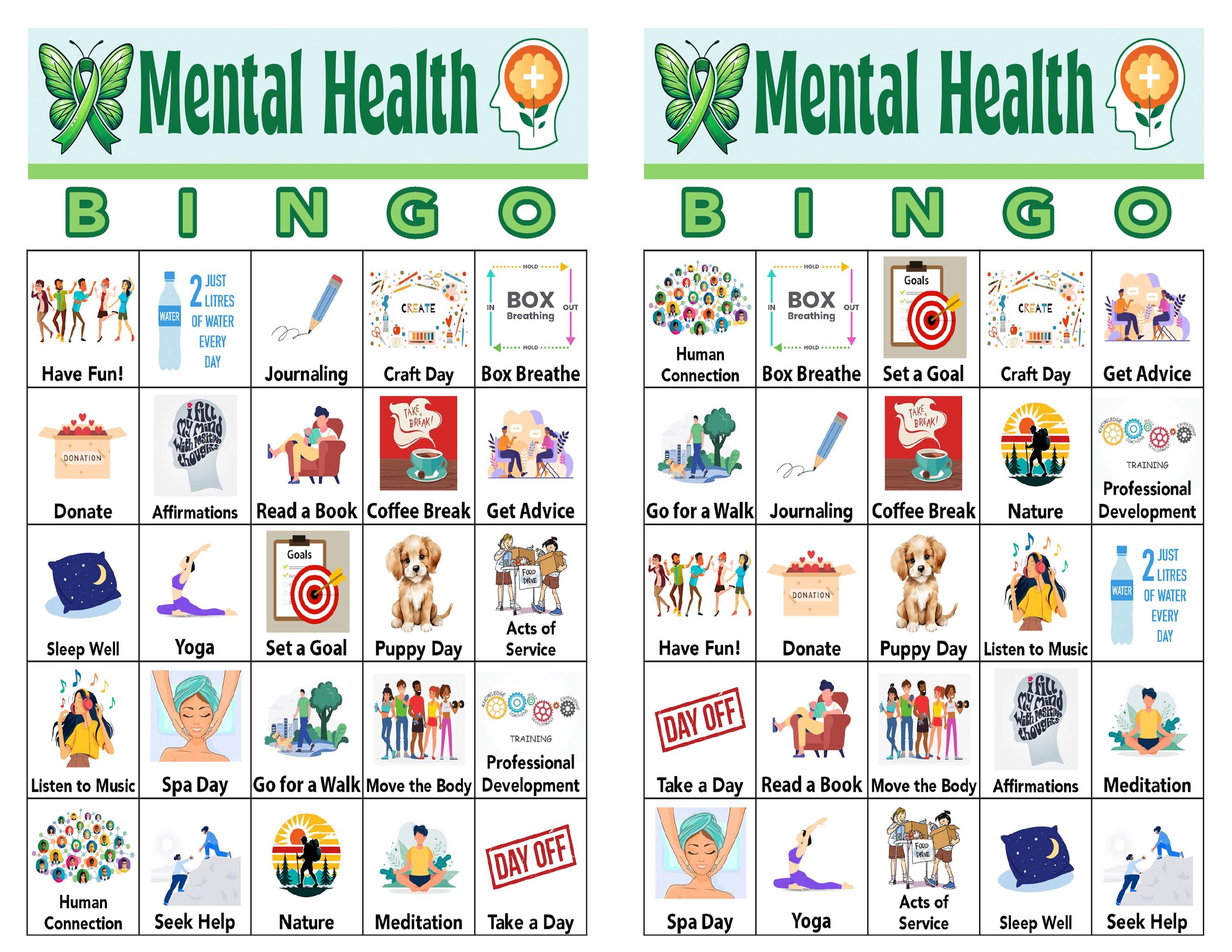 Mental Health Bingo, Self-esteem, Self-care, Mental Healthy Activity ...