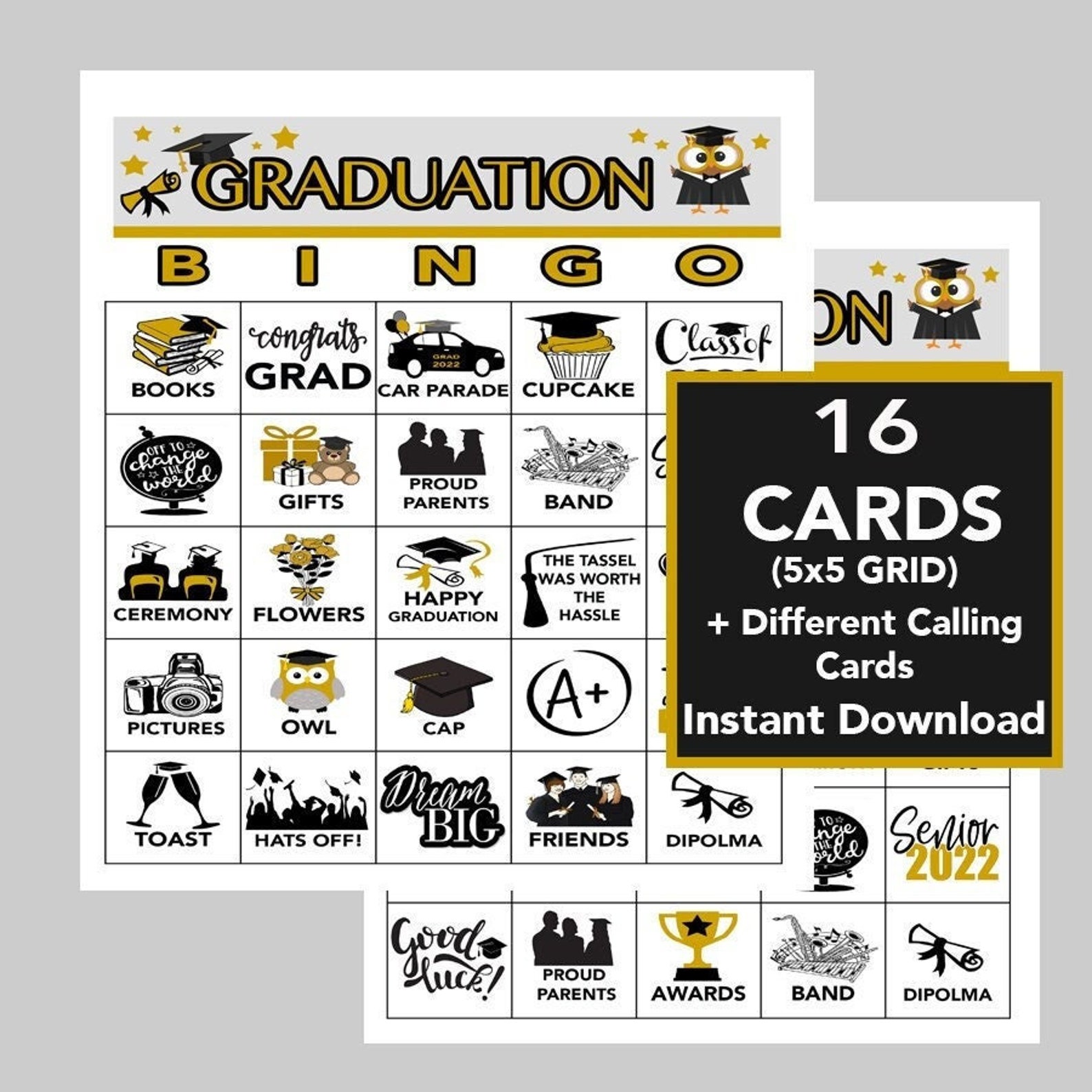 Graduation Bingo Black and Gold Graduation Bingo 2022 High - Etsy