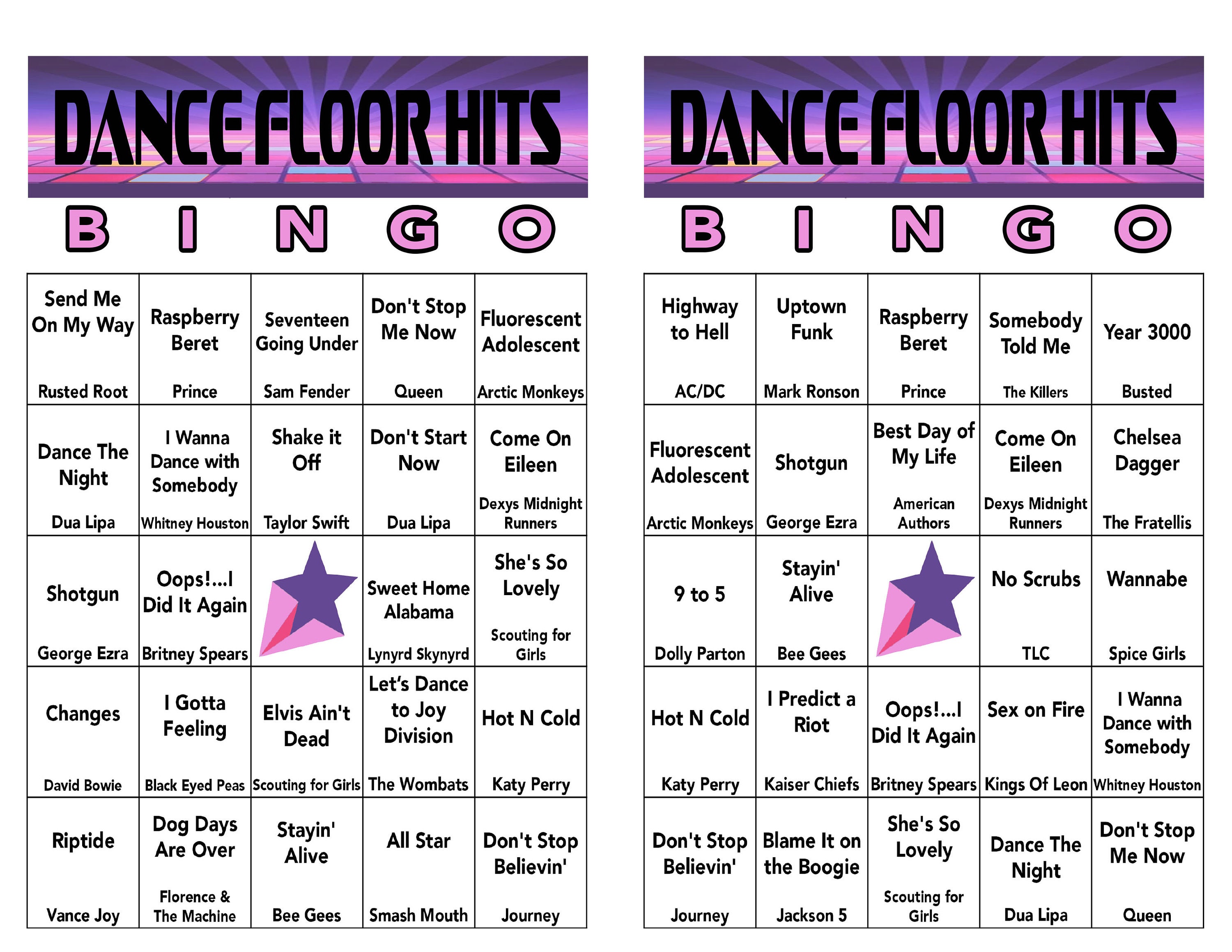 Dance Dance Music Hits Dance Party Dance Bingo Instant - Etsy
