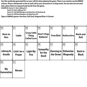 Rock 'n' Roll, Rock 'n' Roll Bingo, Music Games, Rock 'n' Roll Party ...