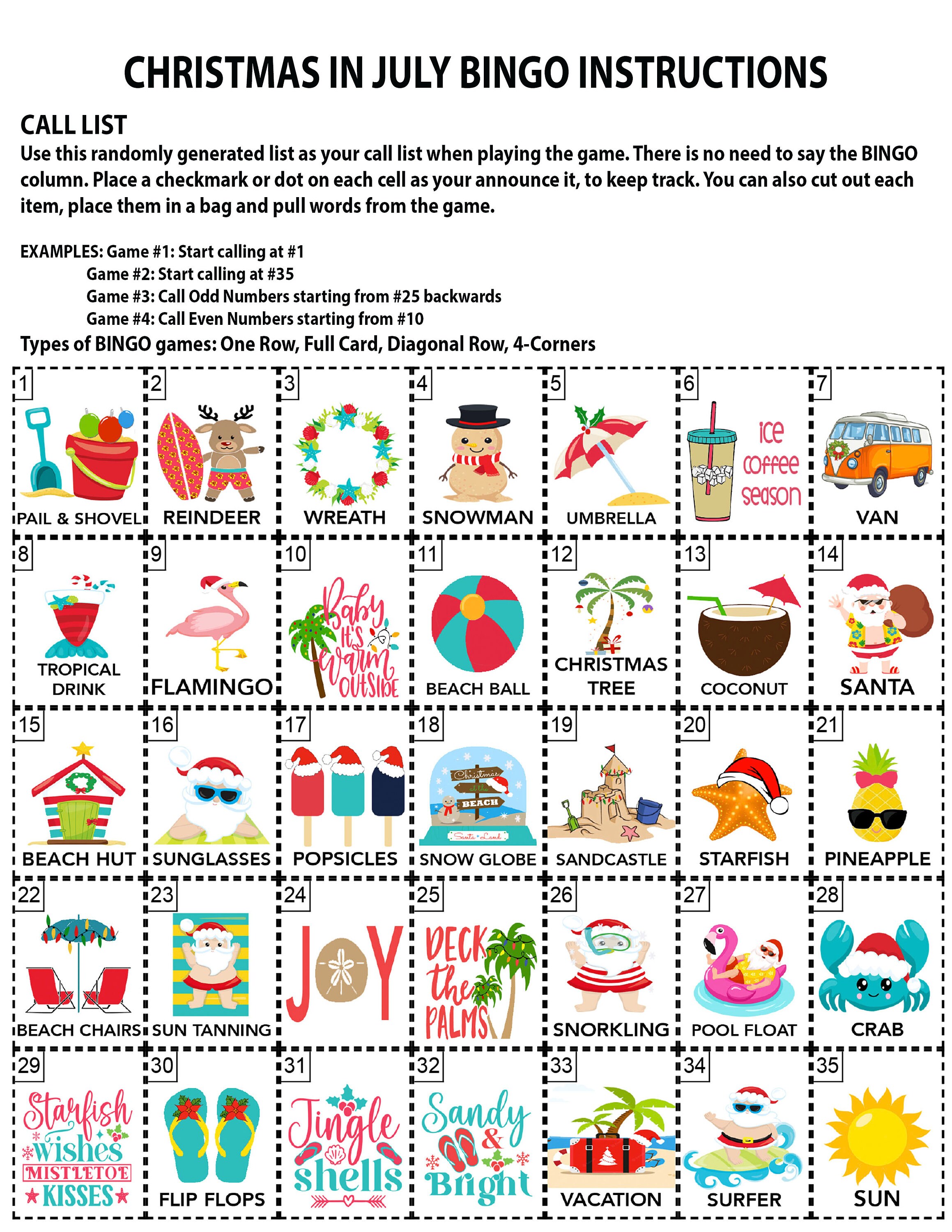Christmas in July Game Christmas in July Bingo Party Game - Etsy