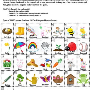 Spring Bingo, Springtime Bingo, Spring Party Bingo, Printable Bingo ...