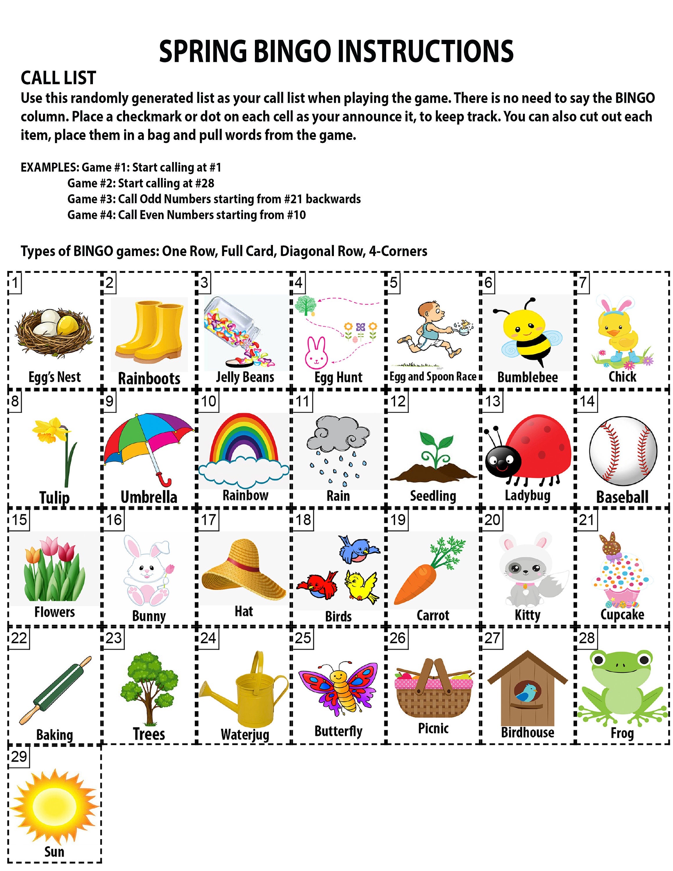 Spring Bingo, Springtime Bingo, Spring Party Bingo, Printable Bingo ...