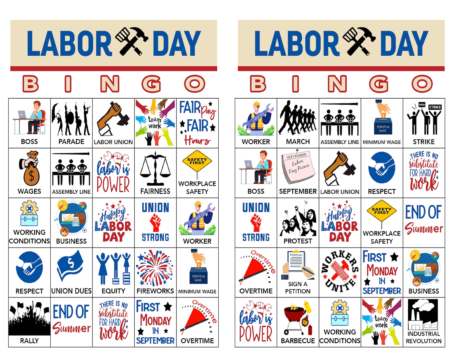 Labor Day Game, Party Game, Labor Day Bingo Game, Labor Day Printable ...