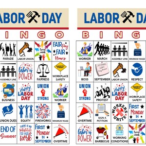 Labor Day Game, Party Game, Labor Day Bingo Game, Labor Day Printable ...
