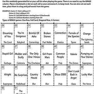 BRIT POP Music Hits, British POP Music Party, Digital Download, Bingo ...