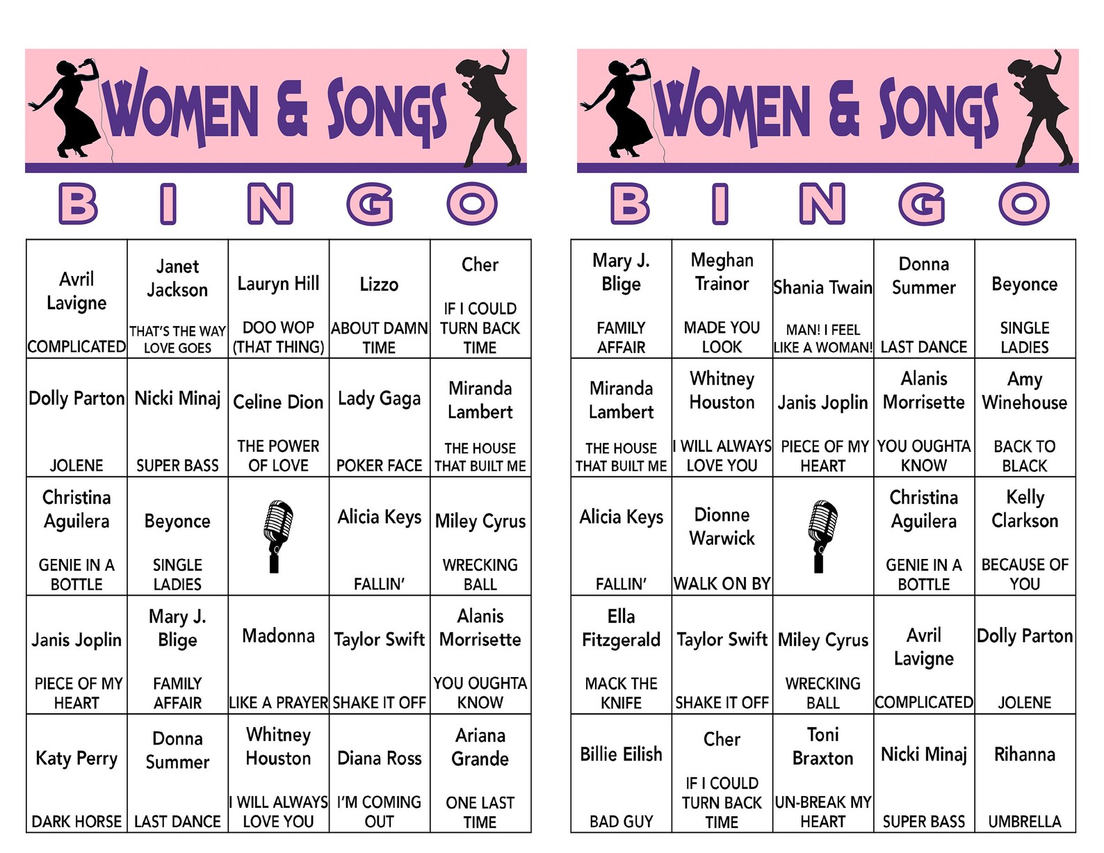 Women and Songs Bingo Womens Music Girl Songs 5'x5' - Etsy