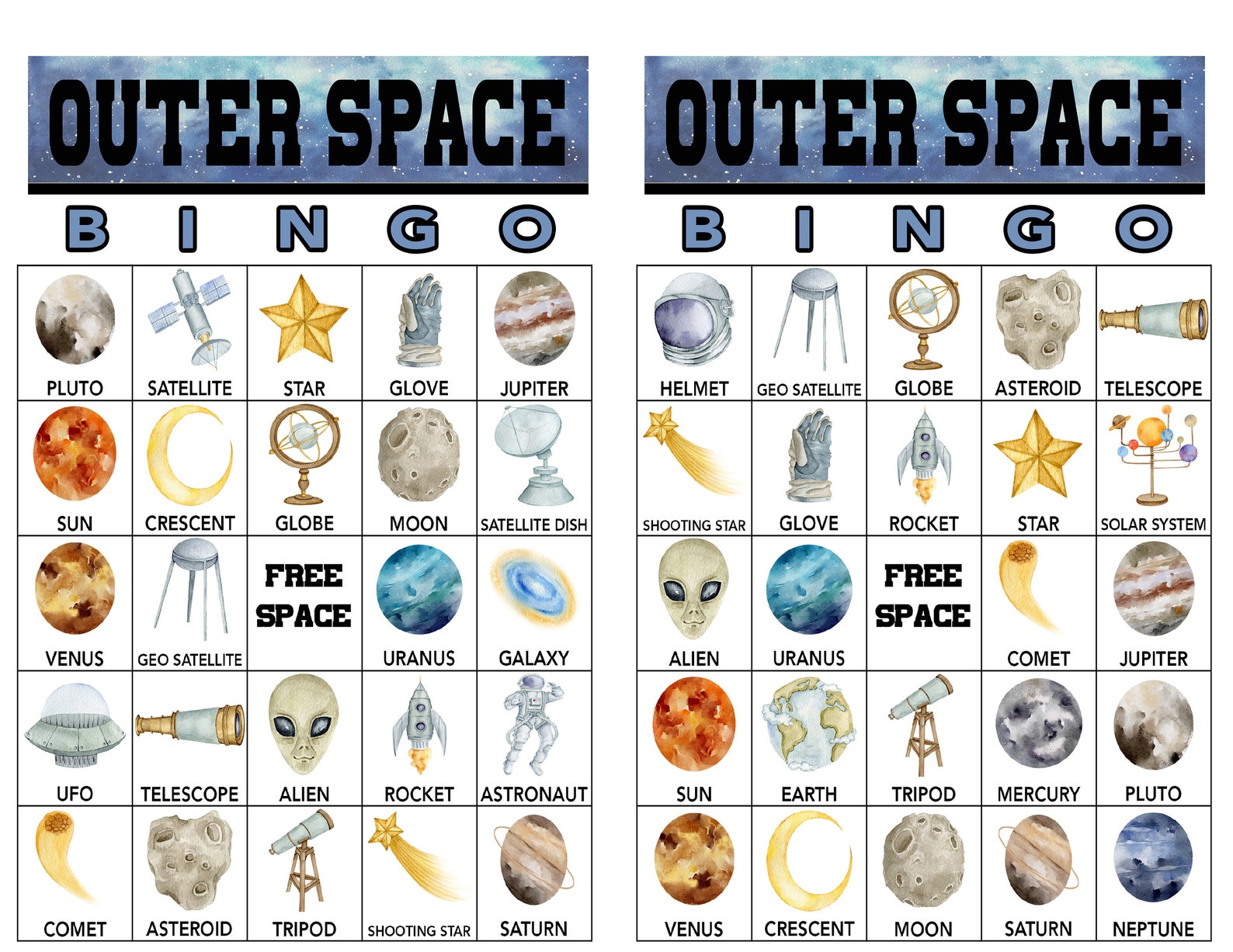 Outer Space Solar System Space Bingo Solar System Games - Etsy