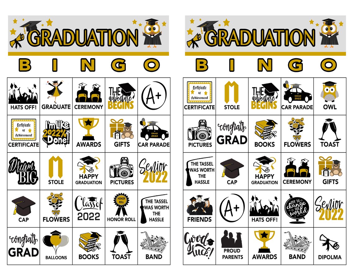 Graduation Bingo Black and Gold Graduation Bingo 2022 High | Etsy