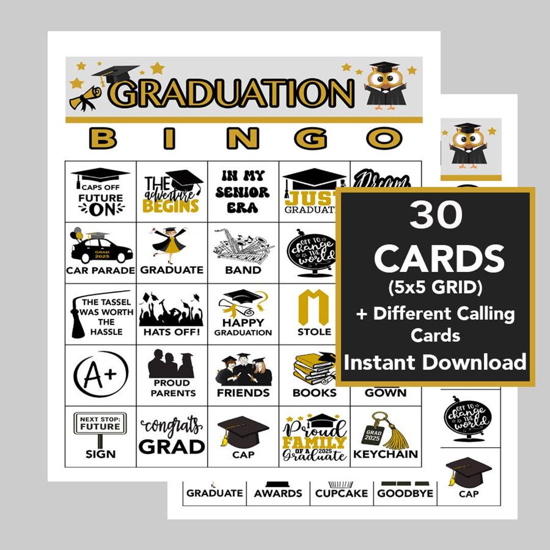 Graduation Bingo, Black and Gold Graduation Bingo 2025, High School ...