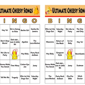 Fun Music Hits, Cheesy Music Party, Dan Party Music Bingo, Instant ...