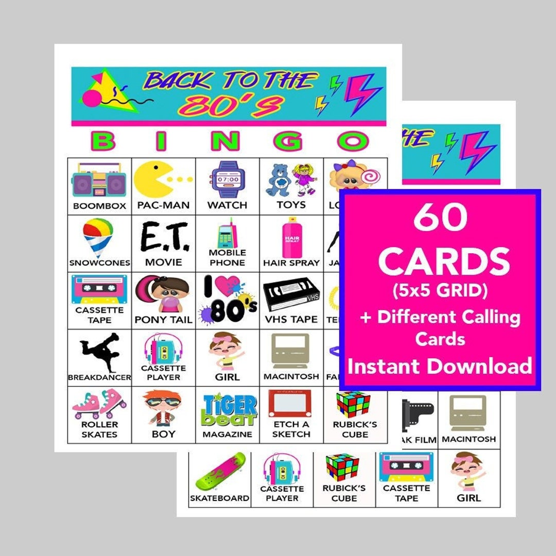 80's Bingo, 80's Birthday, 80's Throwback, Instant Digital Download ...