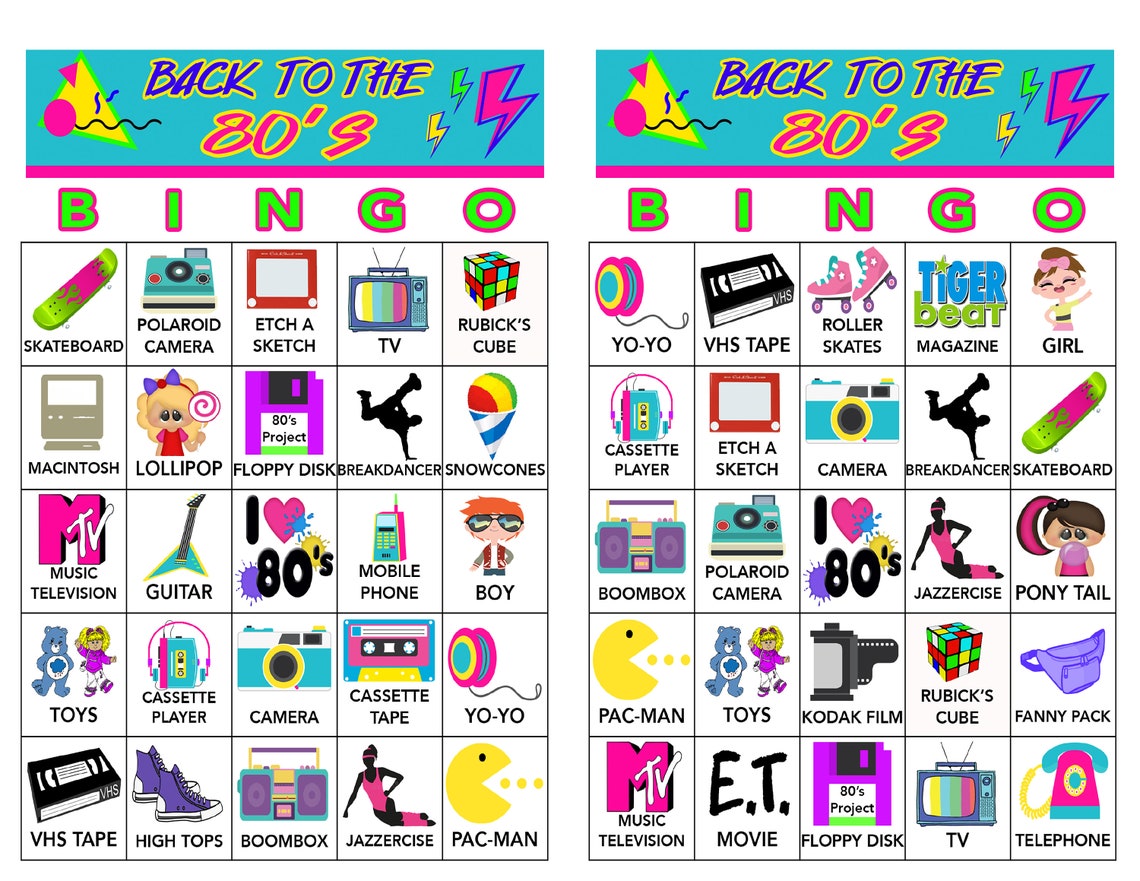 80's Bingo 80's Birthday 80's Throwback Instant - Etsy