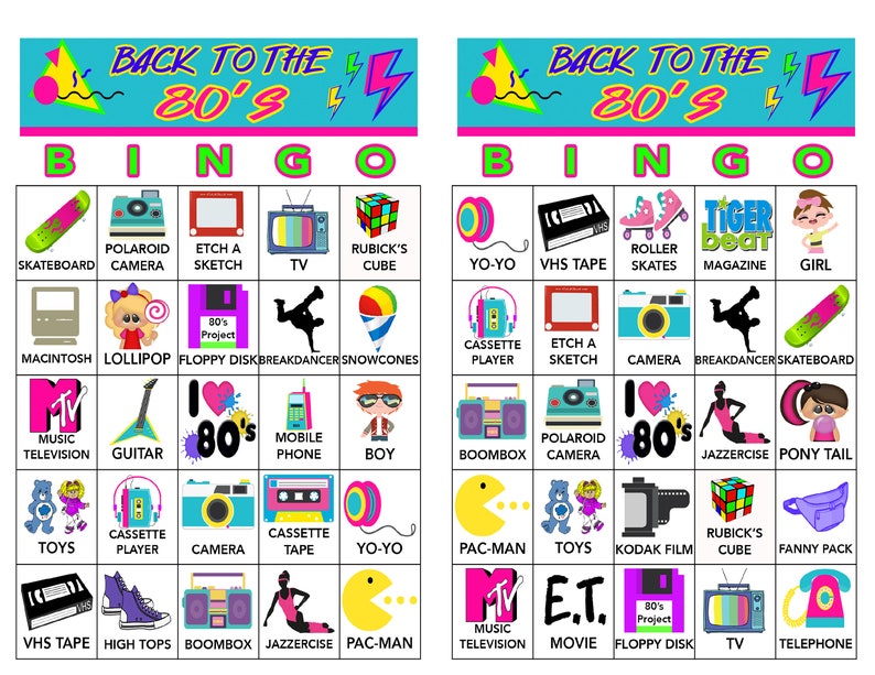 80's Bingo 80's Birthday 80's Throwback Instant - Etsy