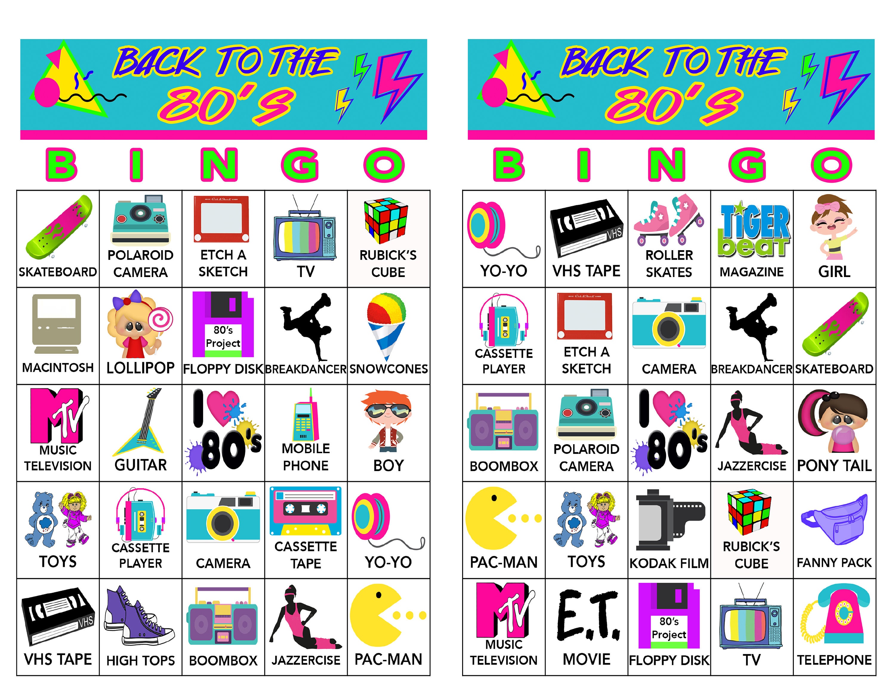 80's Bingo 80's Birthday 80's Throwback Instant - Etsy