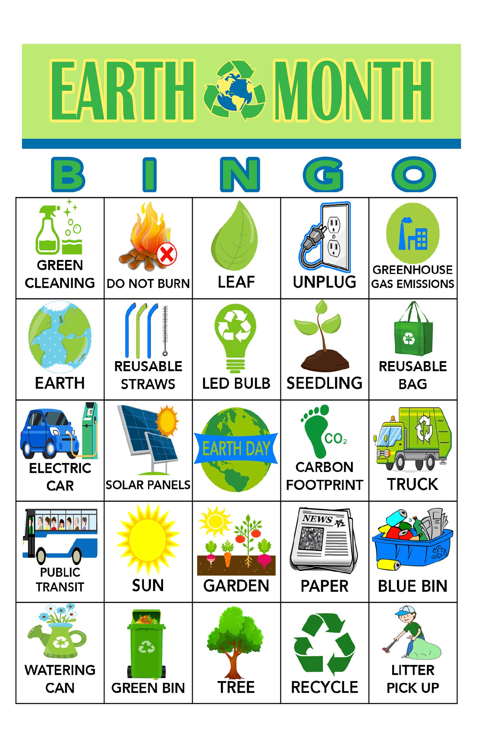 Earth Month, Earth Bingo, Earth Day, Mother Earth, Instant Digital ...