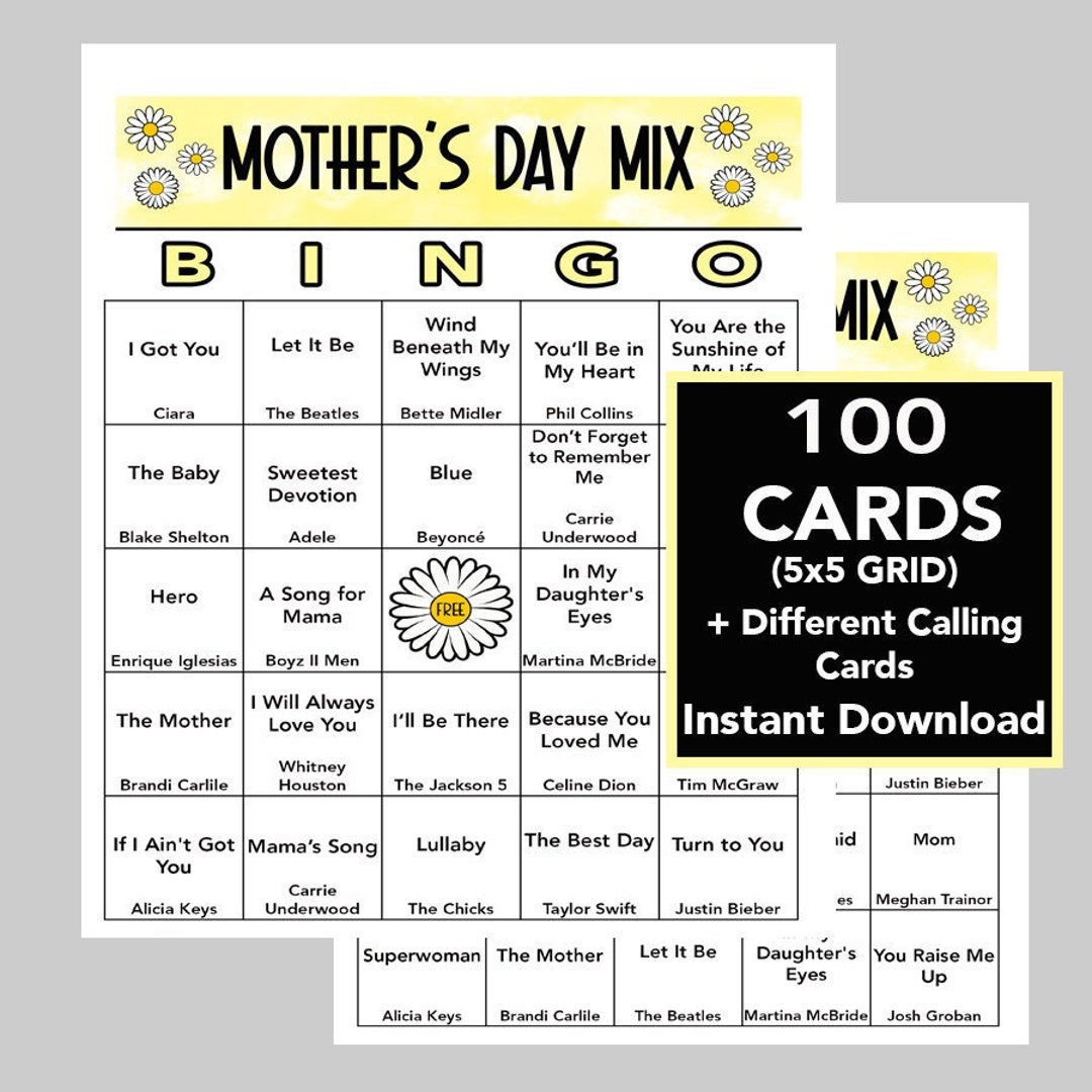 Mother's Day Bingo Game, Mother's Day Song Bingo, Easy to Print & Play ...