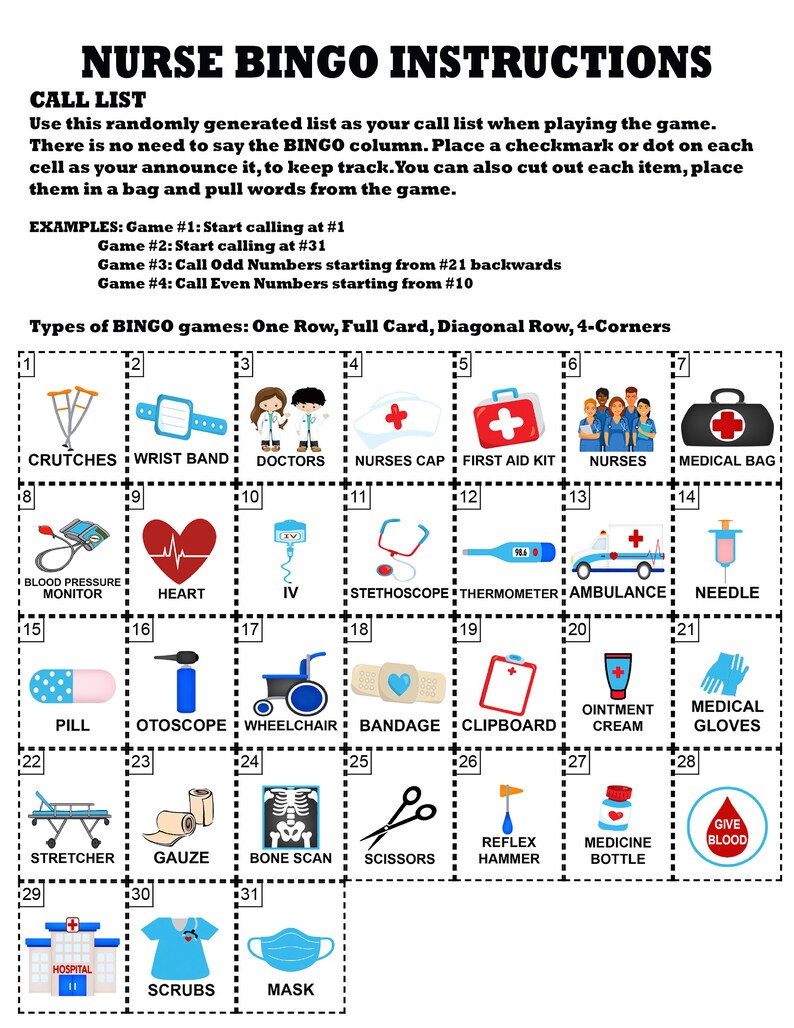 Nurse Bingo Game, 16 Unique Cards, Graduation/retirement Party (digital ...